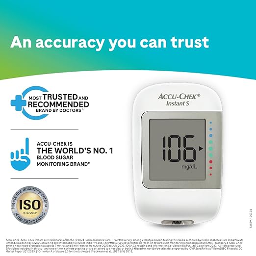 Accu-Chek Instant S Blood Glucose Glucometer Kit with Vial of 10 Strip ...